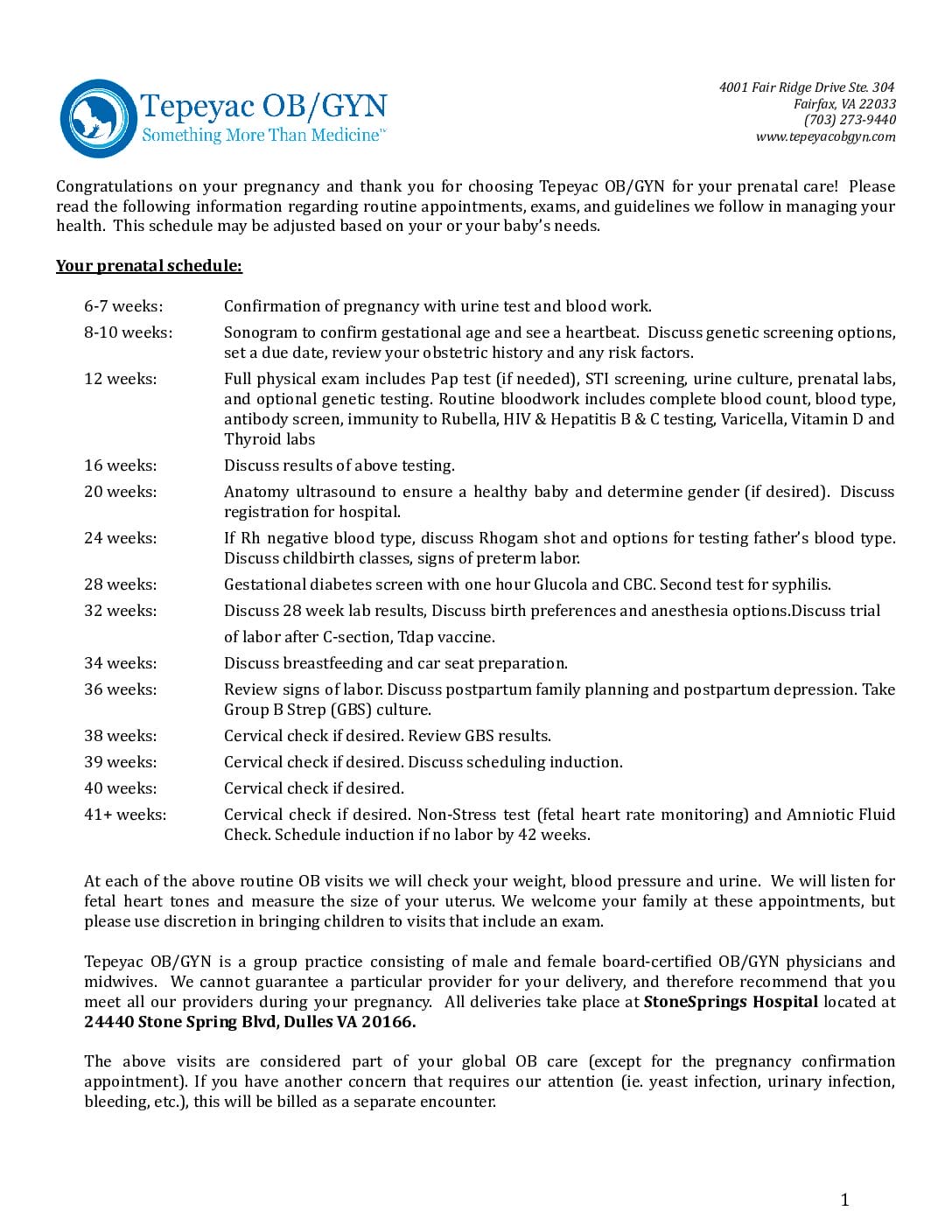 Prenatal Schedule EDITED 2026.01 | Tepeyac OB/GYN | Tepeyac OB/GYN